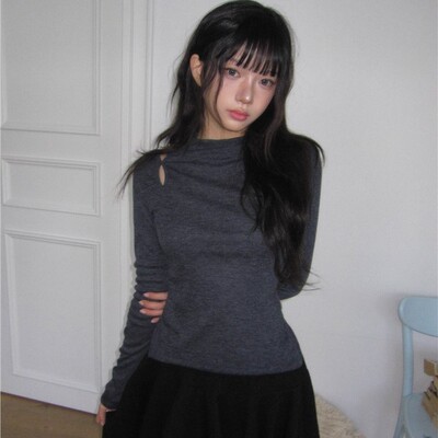 直邮 首尔印象韩代 25fw modimood博主同款修身镂空显瘦长袖T恤女