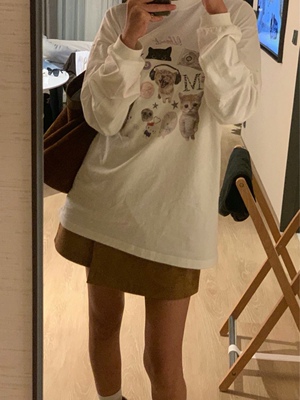 直邮 UNCOVER 25fw 韩国代购 减龄少女风可爱宽松圆领长袖T恤秋装