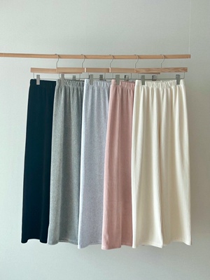 直邮 afarrier 25fw 韩系温柔风松紧腰螺纹条绒阔腿直筒休闲裤女