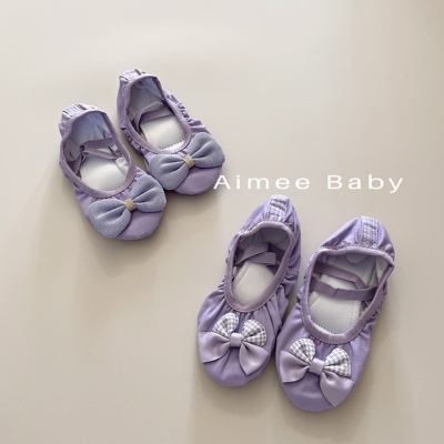 韩版紫色蝴蝶结芭蕾鞋 宝宝舞蹈鞋儿童练功鞋 演出软底鞋