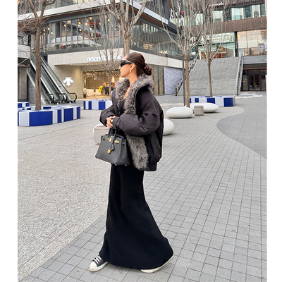 丸丸maruco 8号PM20:00上新 羊毛大翻领保暖羽绒服派克大衣夹克款