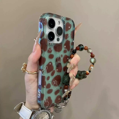 可爱透绿棕豹纹线条米菲兔适用iPhone17promax手机壳15新款17pro网红女款13创意全包防摔16pro超好看17保护壳