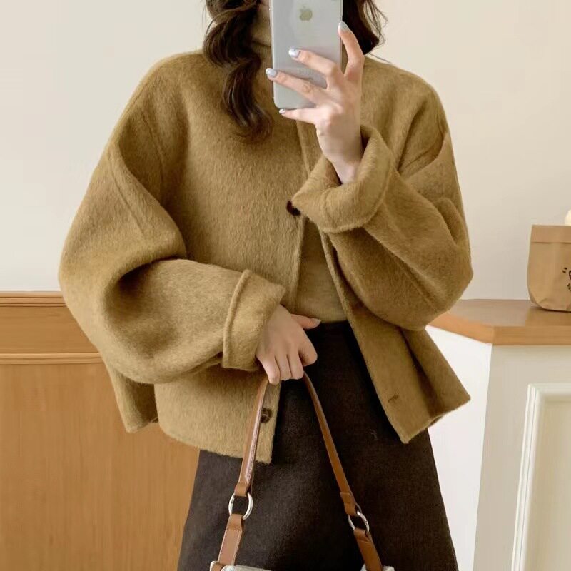 双面羊绒大衣女短款2026秋冬新款韩系温柔高端气质小个子毛呢外套