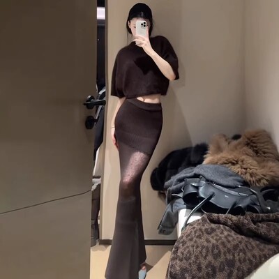 上衣高腰包臀裙半身长裙套装女