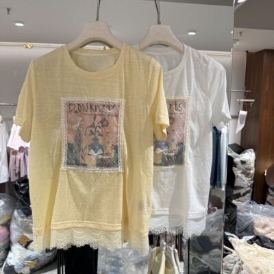 MC春季2026新款圆领蕾丝蝴蝶结花边百搭减龄韩版女短袖上衣85003