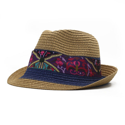 新款民族风草帽男女春夏休闲旅游遮阳沙滩帽藏族爵士礼帽拍照帽子