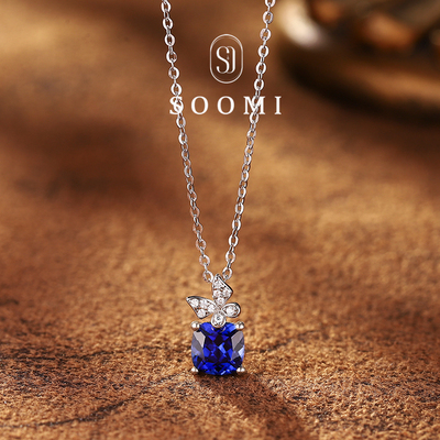 1.2克拉培育蓝宝石项链女