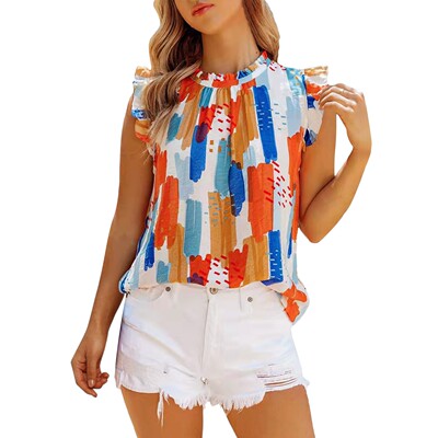 Colorful Print Oversized Sleeveless T-Shirt彩色印花宽松女T恤