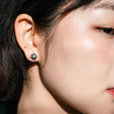 VM香草山 圣系列 十字耳钉耳夹 锆石925纯银加厚镀金 蚊香盘