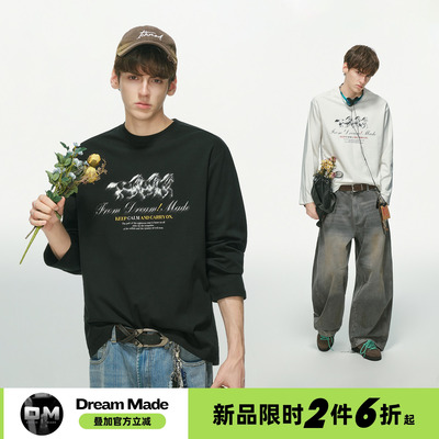 Dream made 美式战马印花长袖T恤男款2026秋季新款内搭打底衫上衣