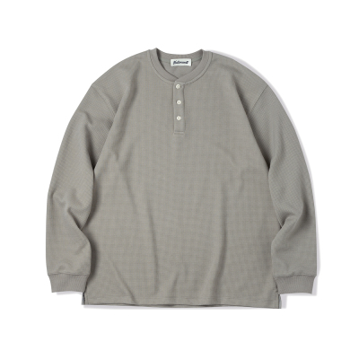 NATIVEWELL复古华夫格混纺亨利领长袖tee抗皱透气水洗不变形