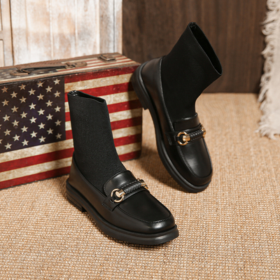 袜靴女平底英伦风弹力短靴