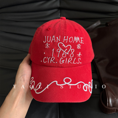 YAOLI韩系重工爱心1968刺绣棒球帽子女户外大头围显脸小鸭舌帽男