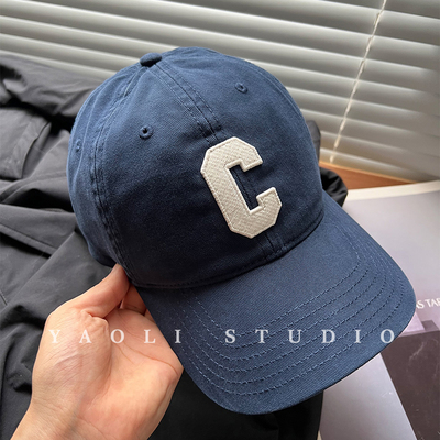 YAOLI~春夏大C刺绣显脸小棒球帽子女情侣大头围遮阳防晒鸭舌帽