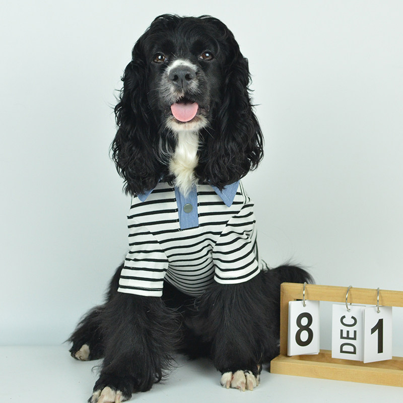 宠物衣服中大型犬柴犬可卡边牧巨贵比熊雪纳瑞萨摩时尚条纹Polo衫