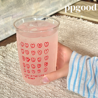 PPGood爱心插画内心世界的一天玻璃杯耐高温家用咖啡杯果汁水杯