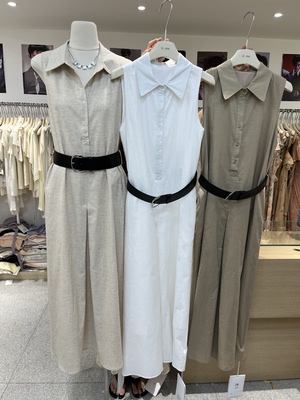 U.me新款配腰带天丝亚麻老钱风连衣裙女夏季韩版中长款裙子