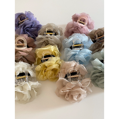 Busan超仙温柔轻纱玫瑰花抓夹春夏优雅气质盘发鲨鱼夹发夹2025新