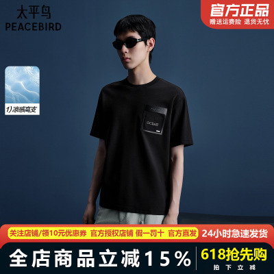 【商场同款】太平鸟男装 休闲T恤凉感索罗娜重磅刺绣T恤B1CNF2618