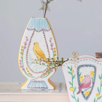 HAY外贸Sobremesa花瓶彩色条纹陶瓷花器送礼北欧复古餐桌装饰摆件