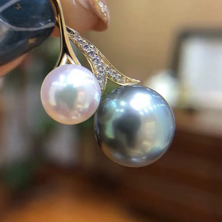 DIY配件 18K包金铜厚镀金精致双珠设计感吊坠项坠半成品5-6/7-8mm_虎窝淘