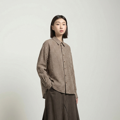 复古廓形格纹两色衬衫开衫
