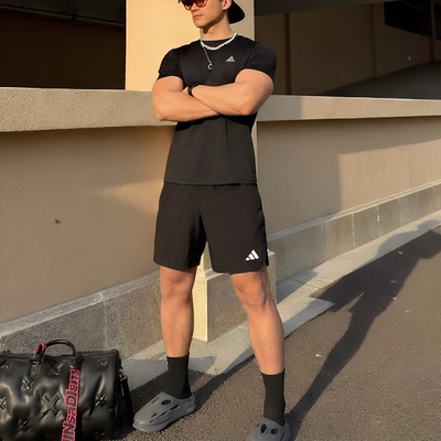 阿迪达斯男夏健身五分梭织运动裤
