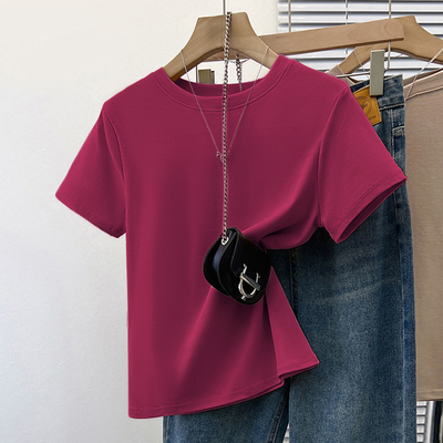 港风chicT恤正肩修身型显瘦短袖纯棉圆领体恤2025年夏新款上衣女