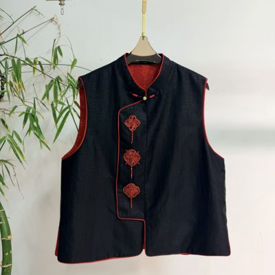 布谷云纱龟纹重工定位中国红刺绣捆条包边工艺马甲YS184-G401