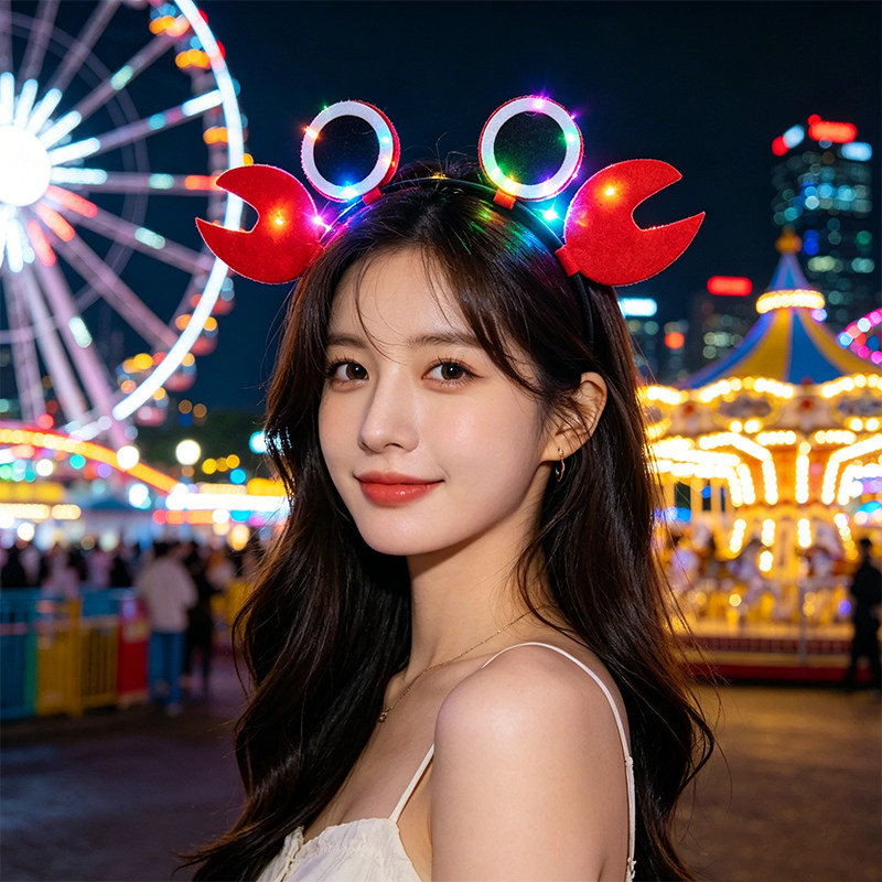 新款大眼蟹钳LED发光发箍女可爱儿童卡通头箍拍照道具聚会装饰