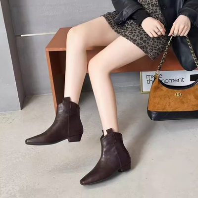 专柜商场撤柜断码粗跟方头后拉链时尚洋气时装短靴女Z6-76718-5A