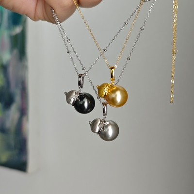 ISLA孤岛施家南洋金珍珠大溪地铂金灰吊坠新中式金葫芦项链吊坠