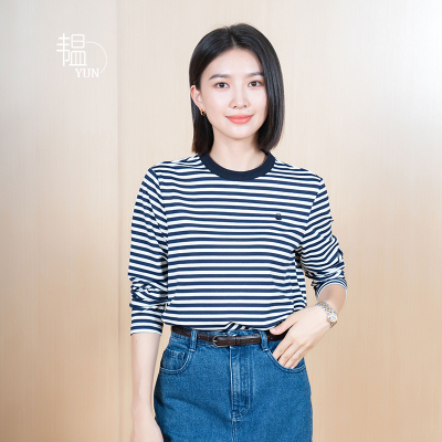 长袖通勤常规经典条纹53%棉女
