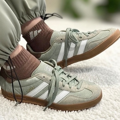 Adidas originals GAZELLE INDOOR男女同款绿灰色低帮板鞋 JI3526