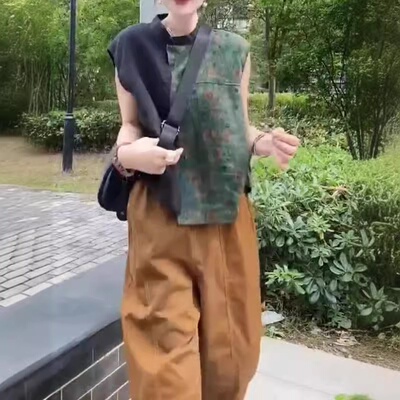 24313大爱美依缘2026夏季新款时尚印花拼接上衣休闲哈伦裤显瘦女