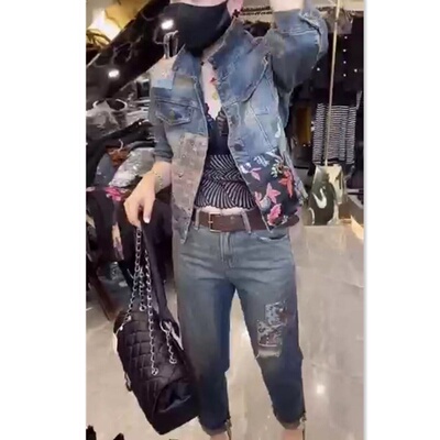 88307大爱美依缘2025春季新款洋气水洗牛仔套装拼接修身显瘦女潮