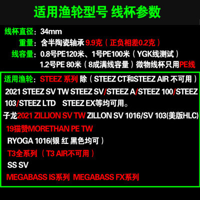 改装微物线杯ZILLION子龙1016猫赞STEEZ水滴轮SS SV\T3\RYOGA1016