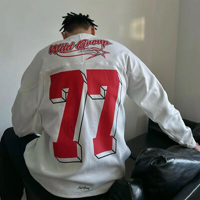 WILDX 脉冲系列 美式冰球服77号原创复古橄榄球情侣国潮长袖卫衣