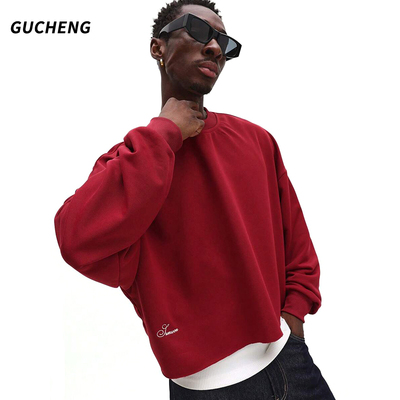 古丞GUCHENG 红色长袖圆领卫衣男宽松套头简约风休闲风简约上衣