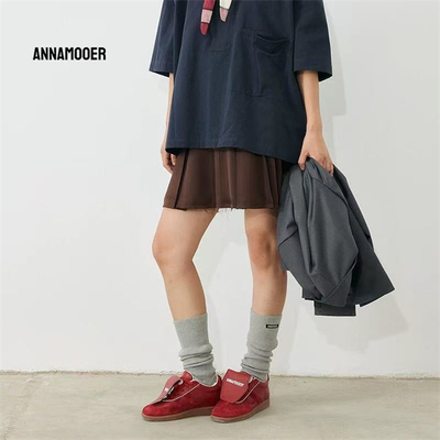 ANN@MOOER夏百褶时尚纯色百搭半裙蓬蓬裙