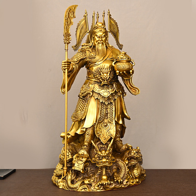 九龙关公摆件纯铜武财神立刀托宝关二爷佛像令旗关羽大号公司开业