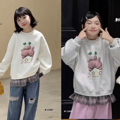 女童品牌童装拼接裙摆卡通卫衣