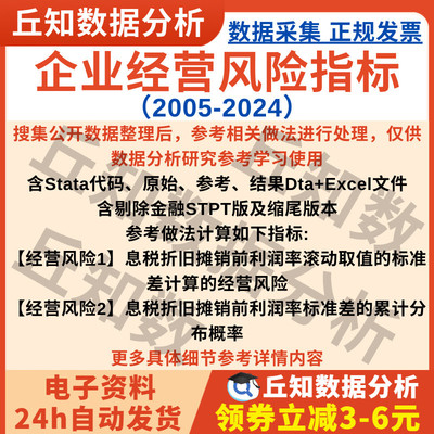 企业经营风险数据2024-2005指标Stata代码上市公司剔除缩尾Excel