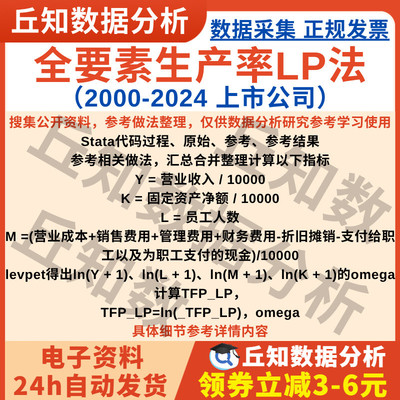 企业全要素生产率LP法2024年版Stata代码上市公司数据25/7/02更新