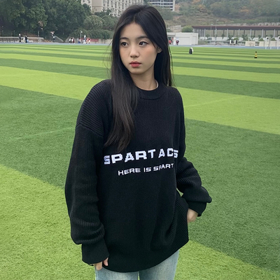 SPARTACKS潮流刺绣圆领字母毛衣
