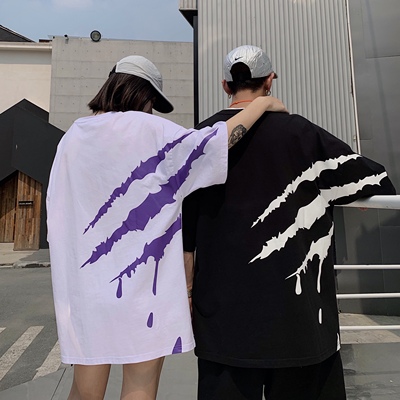 血爪抓痕侧边大logo嘻哈短袖