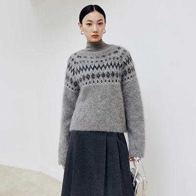 FS复古费尔岛提花菱形格纹针织毛衣女25冬新款9525A