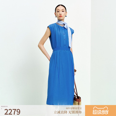 FS时尚立领半开襟系带宽松直筒无袖连衣裙26春夏新款女装4631A