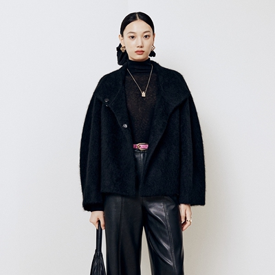 firststation经典立领落肩牦牛绒短款大衣外套女25秋新款8129A