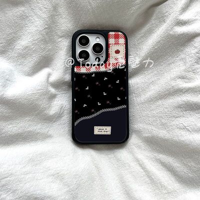 iPhone16promax樱桃格子手机壳